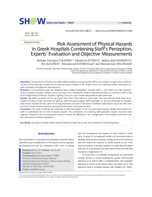 (PDF) Risk Assessment of Physical Hazards in Greek Hospitals Combining ...