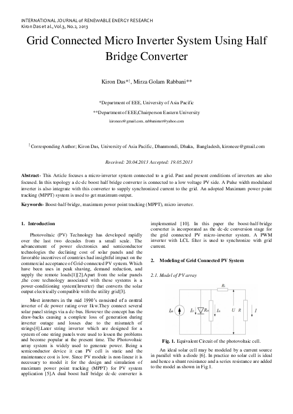 (PDF) Grid Connected Micro Inverter System Using Half Bridge Converter
