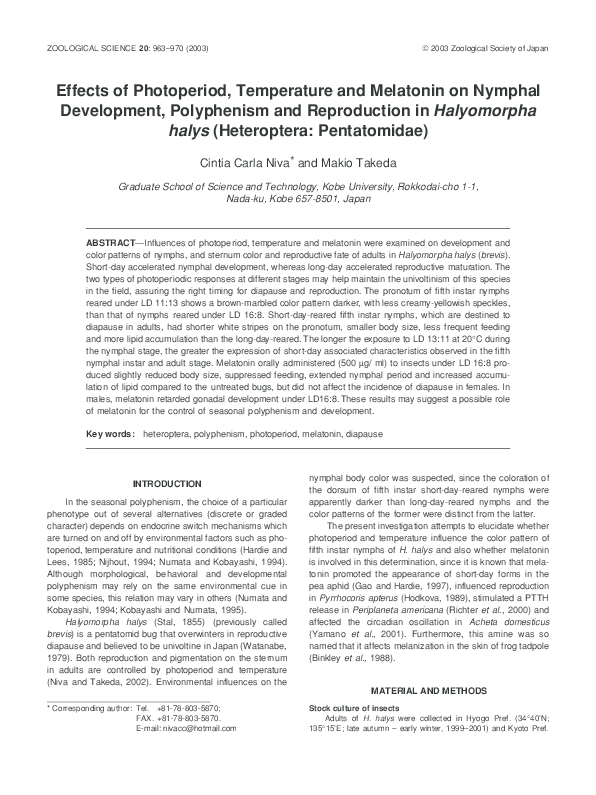 (PDF) Effects of Photoperiod, Temperature and Melatonin on Nymphal ...