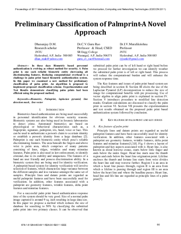 (PDF) Preliminary classification of palmprint-A novel approach