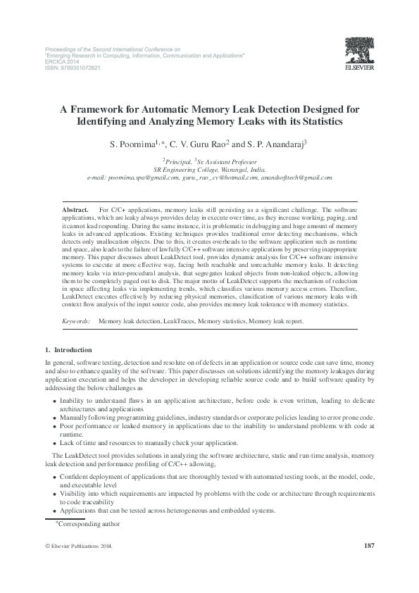(PDF) LeakDetect: A Tool for C/C++ Memory Leak Analysis
