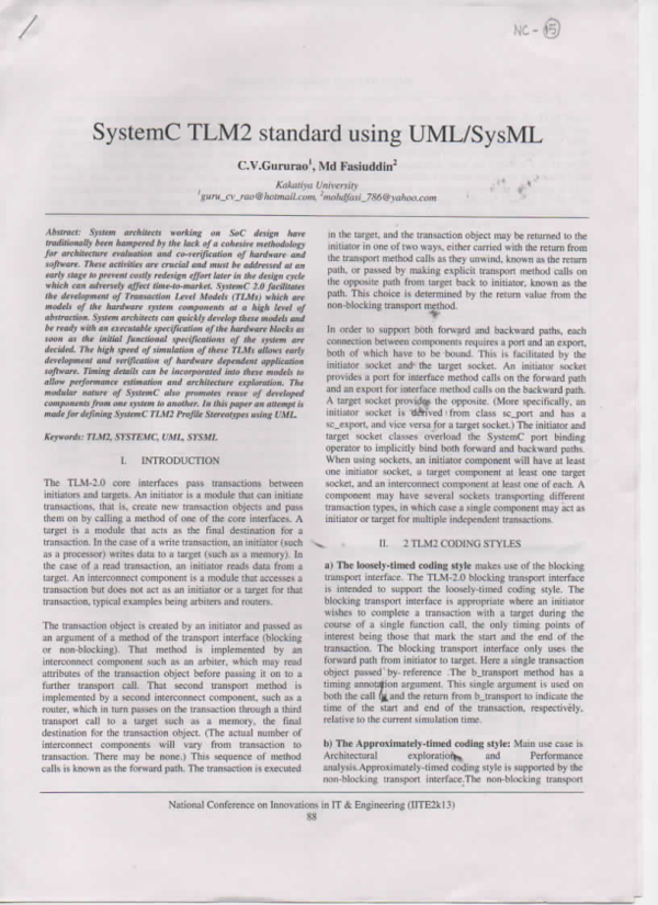 (PDF) SystemC TLM2 standard using UML/SysML