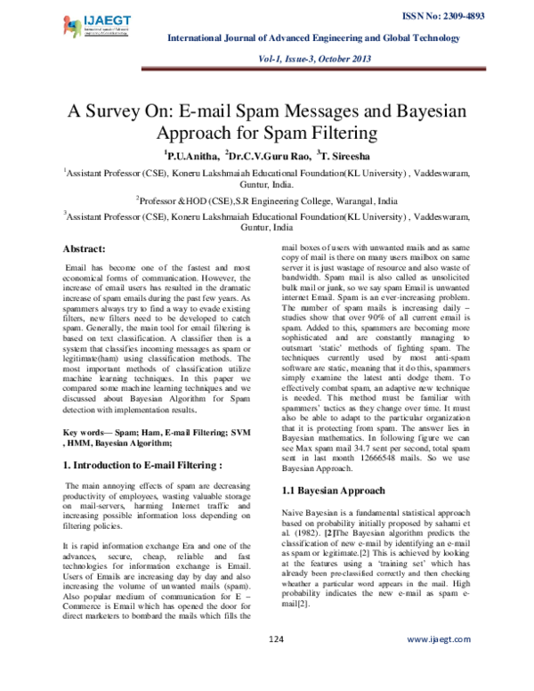 (PDF) A Survey On: E-mail Spam Messages and Bayesian Approach for Spam ...
