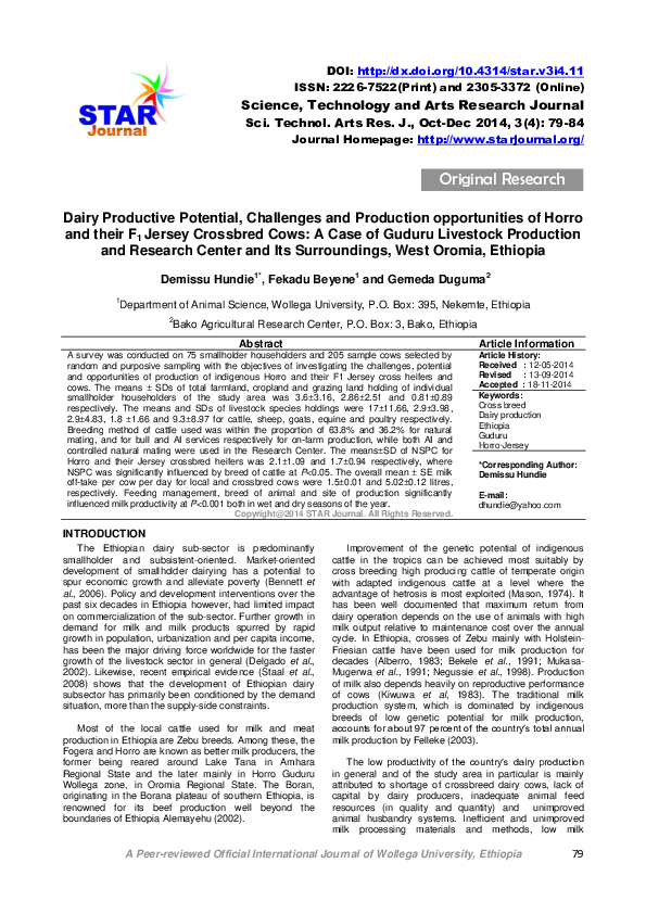 (PDF) Dairy Productive Potential, Challenges and Production ...