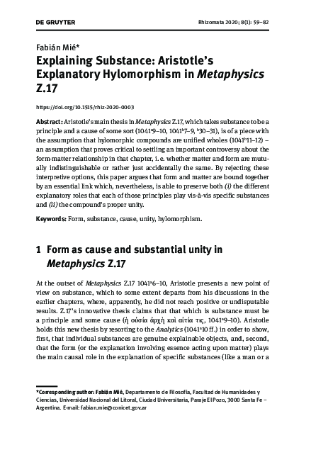 (PDF) Explaining Substance: Aristotle's Explanatory Hylomorphism in ...