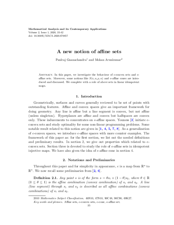 (PDF) A new notion of affine sets