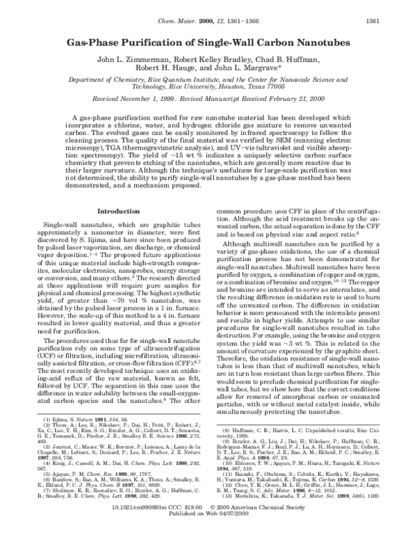 (PDF) Gas-Phase Purification of Single-Wall Carbon Nanotubes