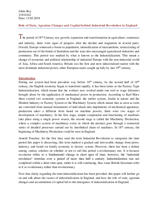 (PDF) Industrialization In England