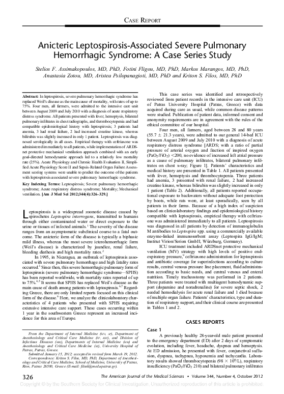 (PDF) 7.1.47 Anicteric leptospirosis-associated severe pulmonary ...