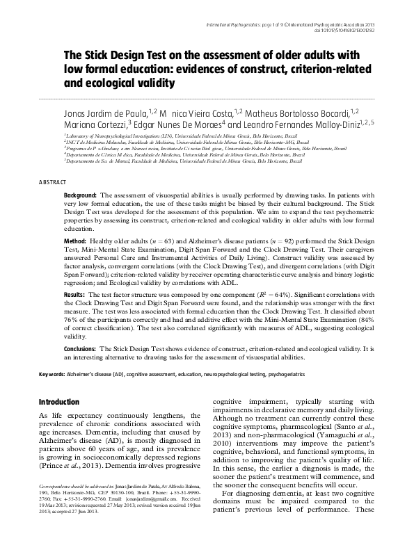 (PDF) The Stick Design Test on the assessment of older adults with low ...