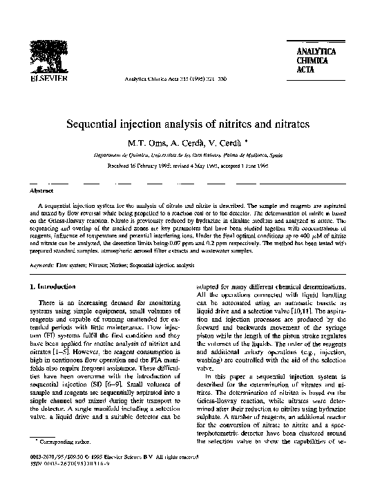 (PDF) Sequential injection analysis of nitrites and nitrates