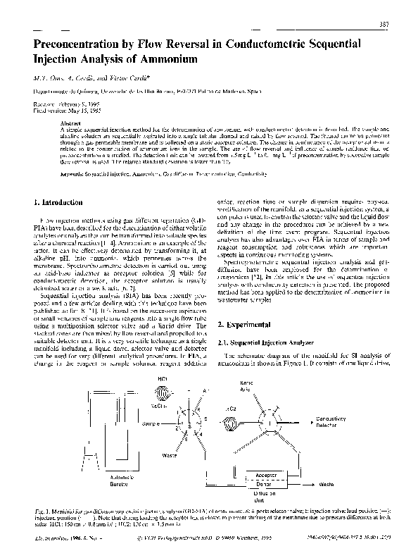 Pdf Preconcentration By Flow Reversal In Conductometric Sequential Injection Analysis Of Ammonium