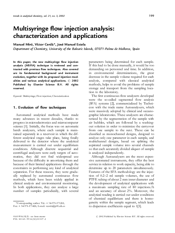 Pdf Multisyringe Flow Injection Analysis Characterization And