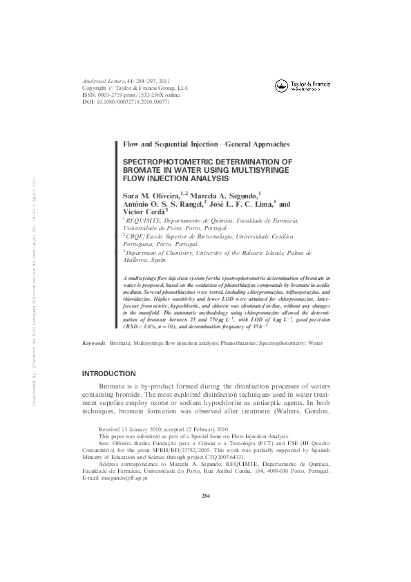Pdf Spectrophotometric Determination Of Bromate In Water Using Multisyringe Flow Injection