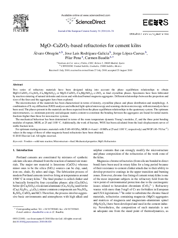 (PDF) MgO-CaZrO3-based refractories for cement kilns
