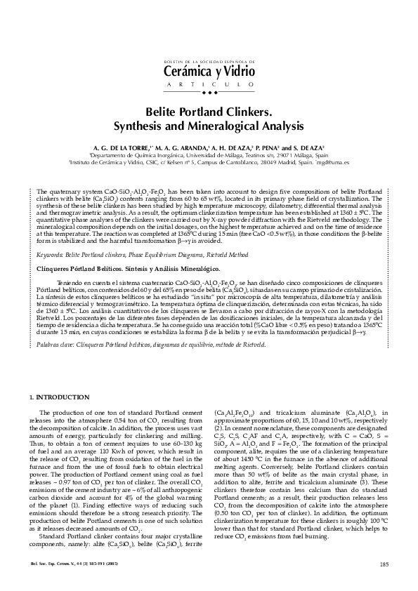 (PDF) Belite Portland Clinkers. Synthesis and Mineralogical Analysis
