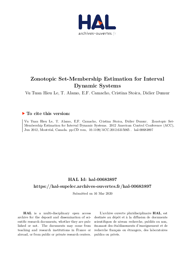 (PDF) Zonotopic set-membership estimation for interval dynamic systems