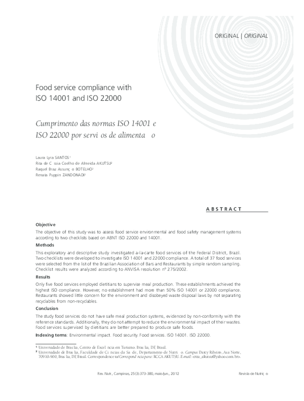 (PDF) Food service compliance with ISO 14001 and ISO 22000