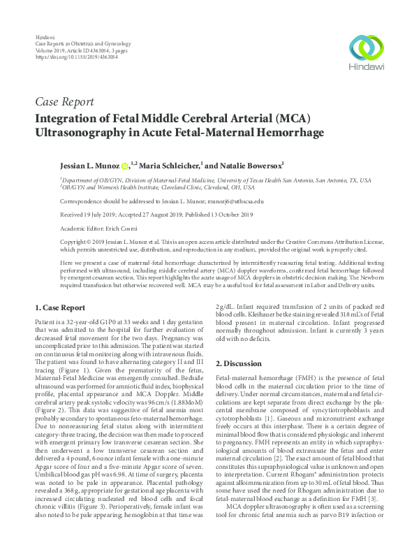 (PDF) Integration of Fetal Middle Cerebral Arterial (MCA ...