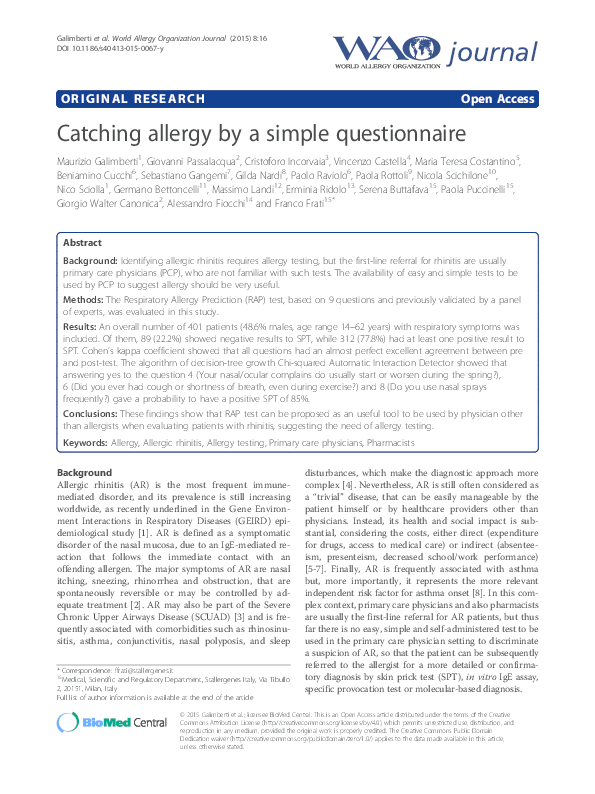 (PDF) Catching allergy by a simple questionnaire