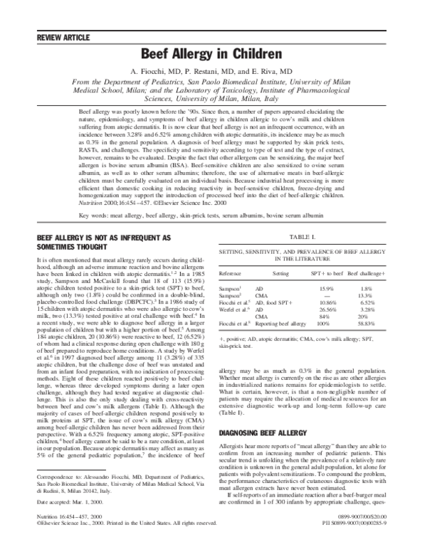 (PDF) Beef allergy in children