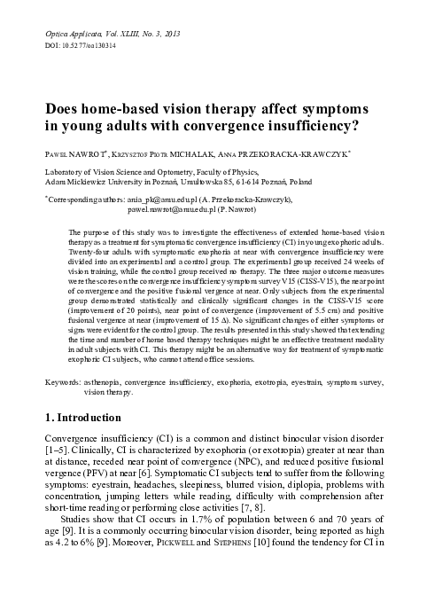 (PDF) Does home-based vision therapy affect symptoms in young adults with convergence insufficiency
