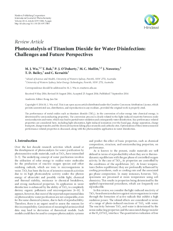 (PDF) Photocatalysis of Titanium Dioxide for Water Disinfection ...