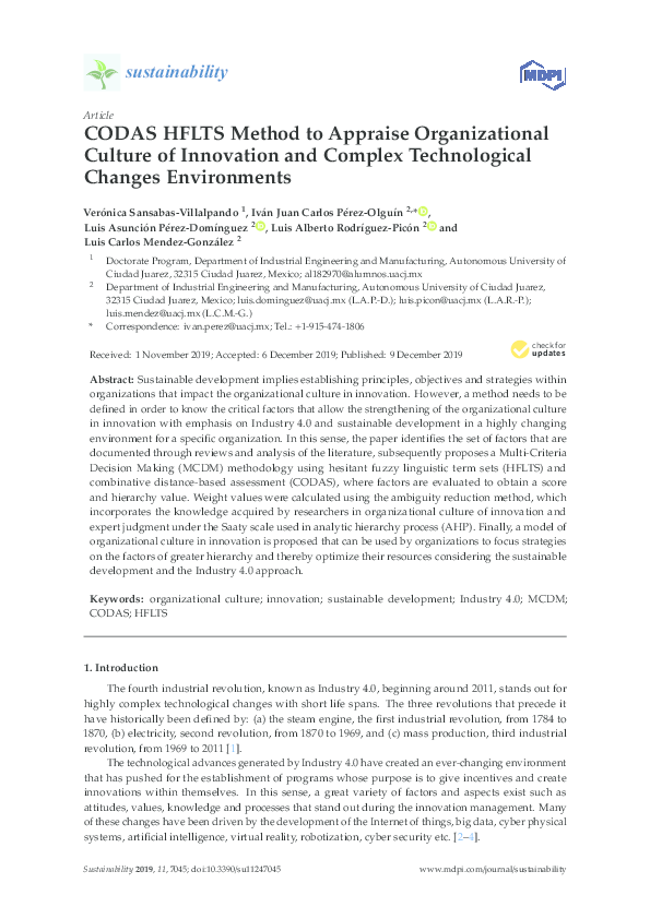 (PDF) CODAS HFLTS Method to Appraise Organizational Culture of Innovation and Complex ...