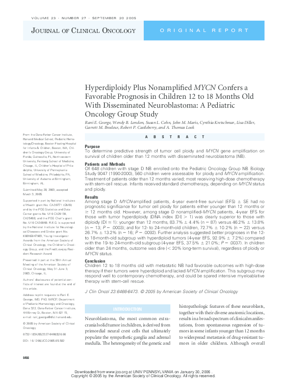 (PDF) Hyperdiploidy Plus Nonamplified MYCN Confers a Favorable ...