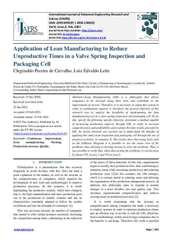 (PDF) Application of Lean Manufacturing to Reduce Unproductive Times in ...