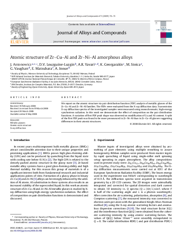 (PDF) Atomic structure of Zr–Cu–Al and Zr–Ni–Al amorphous alloys