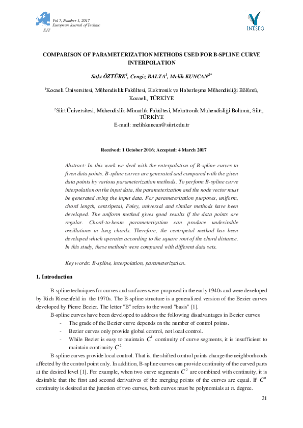 Pdf Comparison Of Parameterization Methods Used For B Spline Curve Interpolation Cengiz
