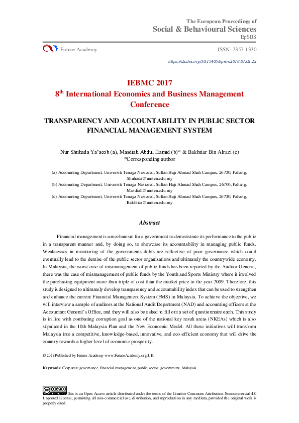 (PDF) Transparency And Accountability In Public Sector Financial ...