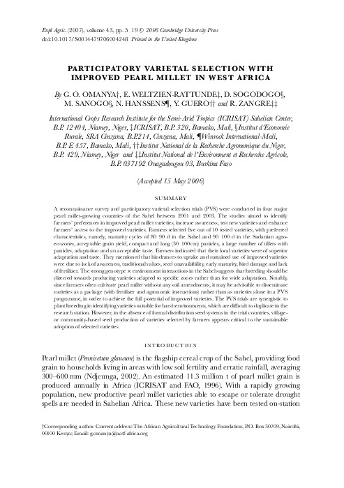 (PDF) Participatory Varietal Selection with Improved Pearl Millet in ...