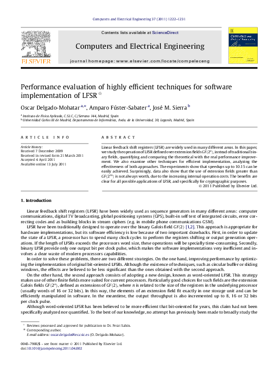 (PDF) Performance evaluation of highly efficient techniques for software implementation of LFSR