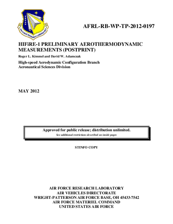 (PDF) HIFiRE-1 Preliminary Aerothermodynamic Measurements