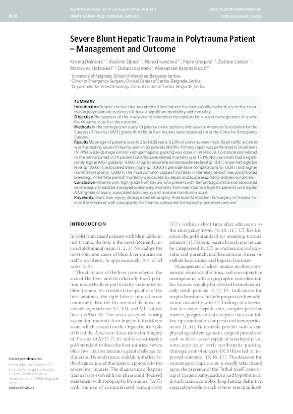 (PDF) Severe blunt hepatic trauma in polytrauma patient: Management and ...