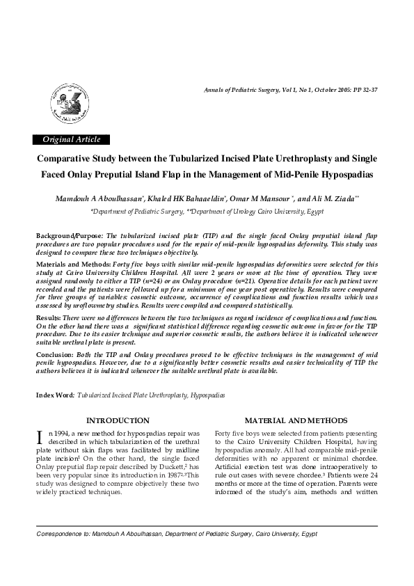 (PDF) Comparative Study between the Tubularized Incised Plate ...