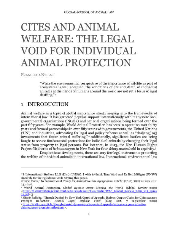 (PDF) CITES and Animal Welfare: The Legal Void for Individual Animal ...