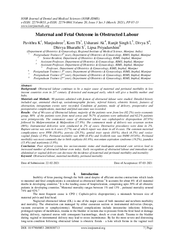 (PDF) Maternal and Fetal Outcome in Obstructed Labour