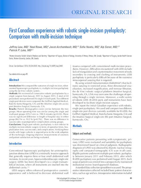 (PDF) First Canadian experience with robotic single-incision ...