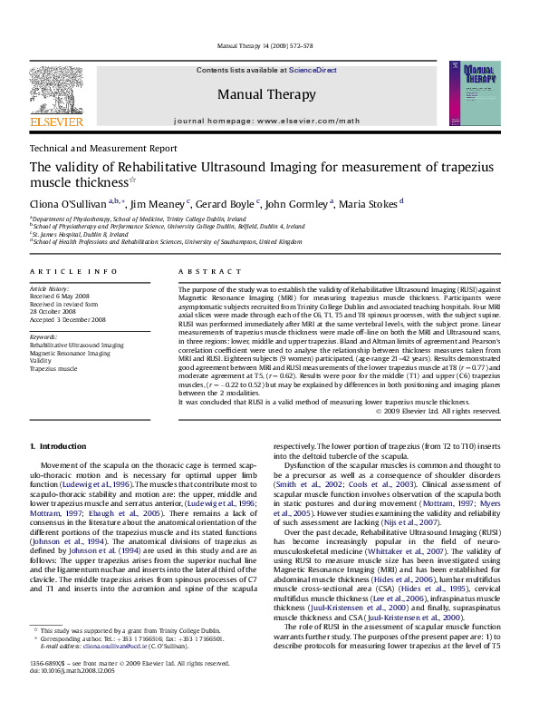(PDF) The validity of Rehabilitative Ultrasound Imaging for measurement ...