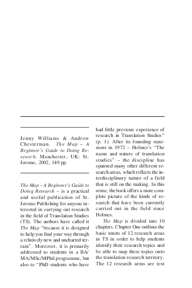 (PDF) Jenny Williams & Andrew Chesterman. The Map – A Beginner’s Guide to Doing Research