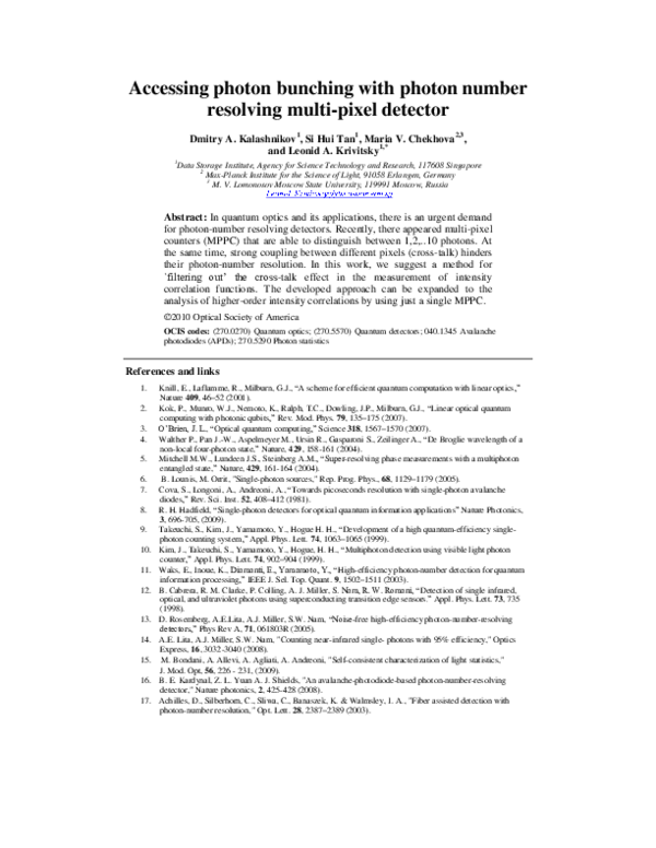 (PDF) Accessing photon bunching with a photon number resolving multi-pixel detector