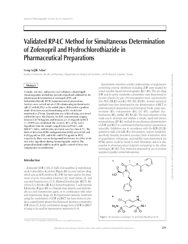 (PDF) Validated RP-LC Method for Simultaneous Determination of Zofenopril and ...