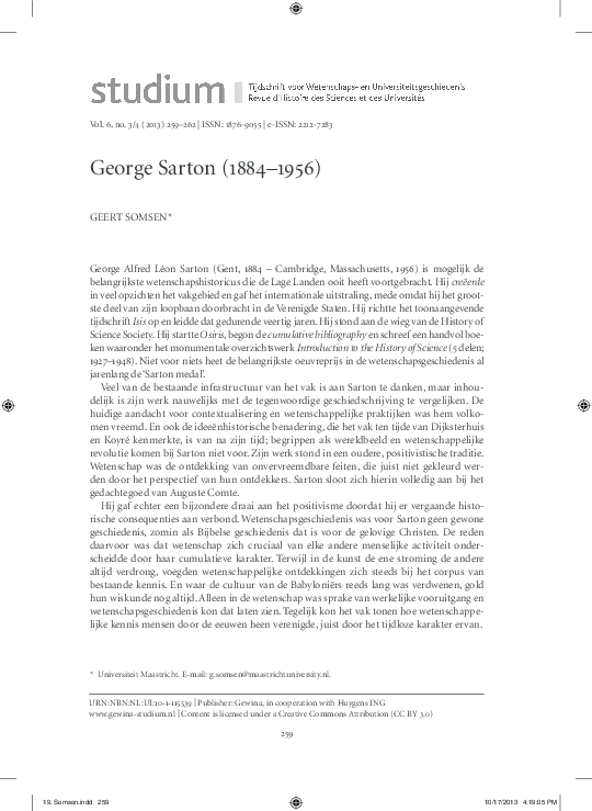 (PDF) George Sarton (1884–1956)