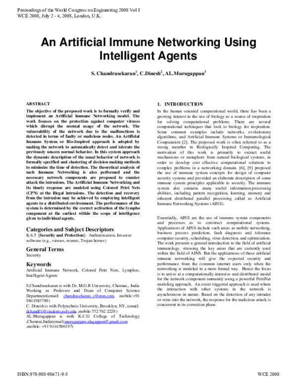 (PDF) An Artificial Immune Networking Using Intelligent Agents
