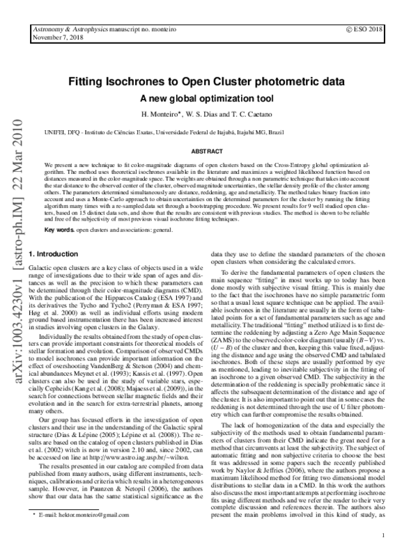 (PDF) Fitting isochrones to open cluster photometric data