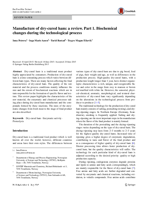 (PDF) Manufacture of dry-cured ham: a review. Part 1. Biochemical ...
