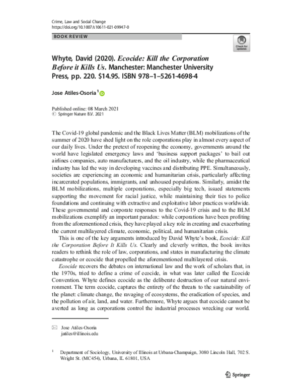 (PDF) Atiles-Osoria, J. (2021), Book Review. Whyte, David (2020 ...